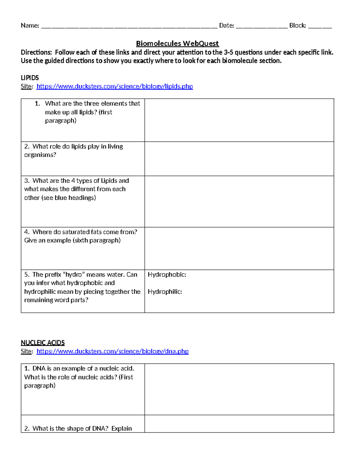 Macromolecules Webquest - Name ...