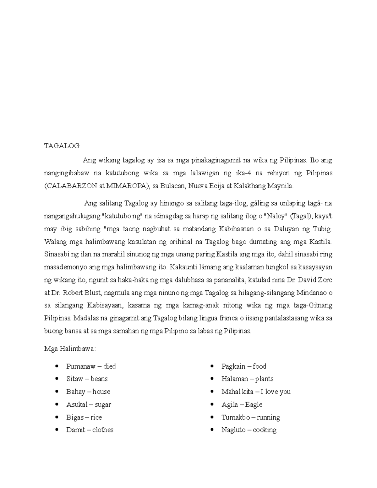 Fil120 - aaesfgl - TAGALOG Ang wikang tagalog ay isa sa mga ...