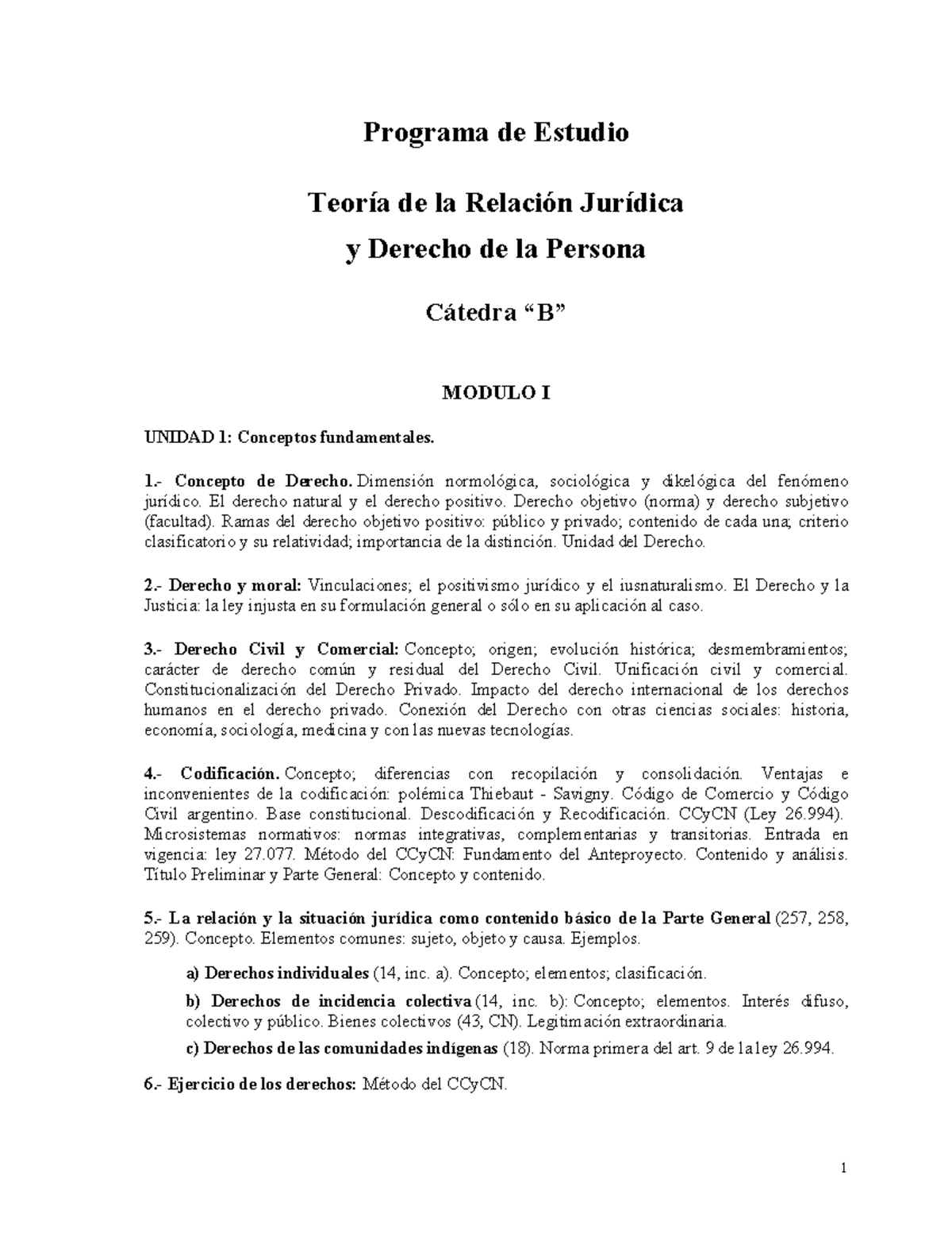 Programa Derecho Privado Plan 2018 - Programa de Estudio Teoría de la ...