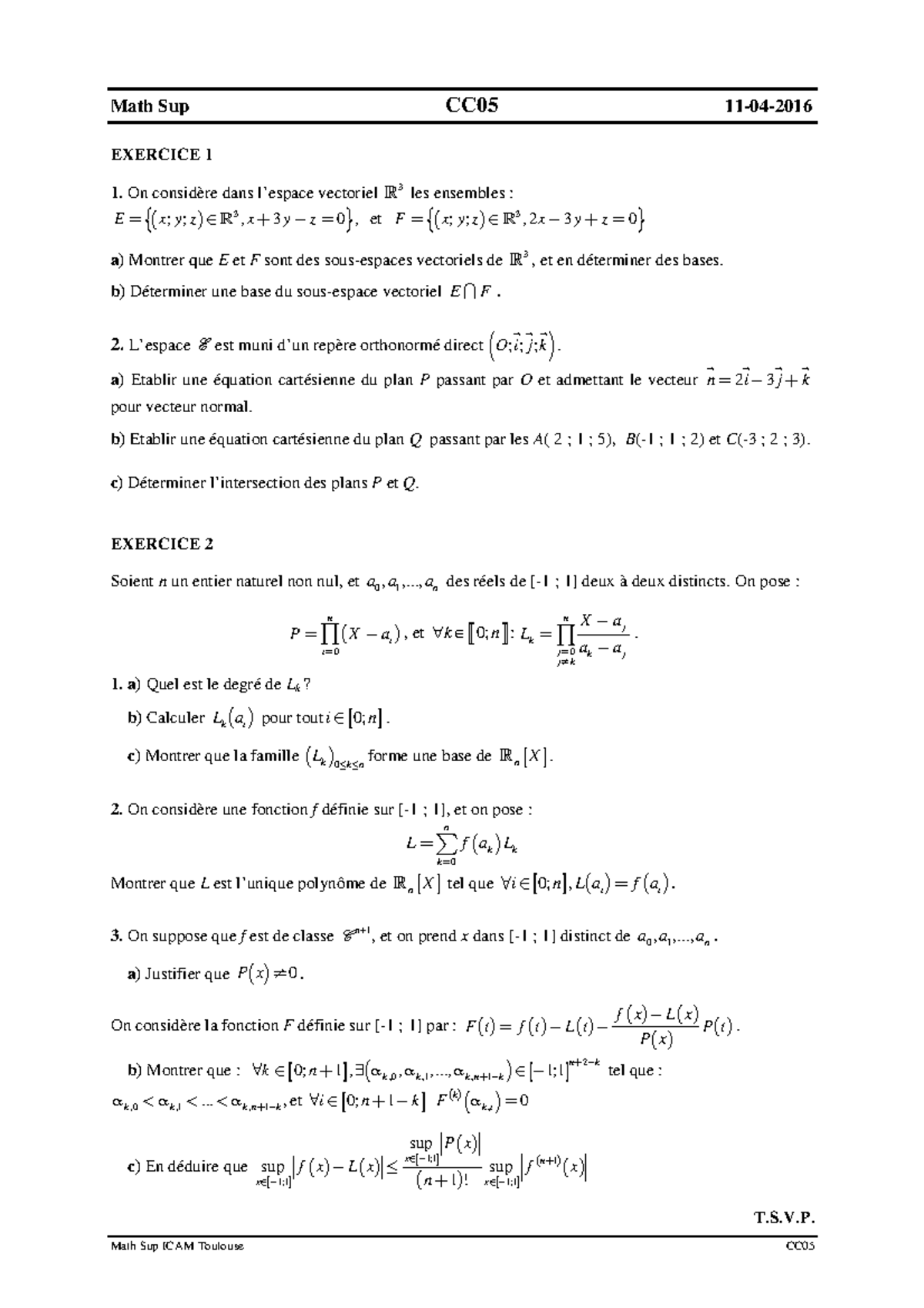 Controle-5-enonce - Controle-5-enonce - T.S.V. Math Sup ICAM Toulouse CC Math Sup CC05 11-04 ...