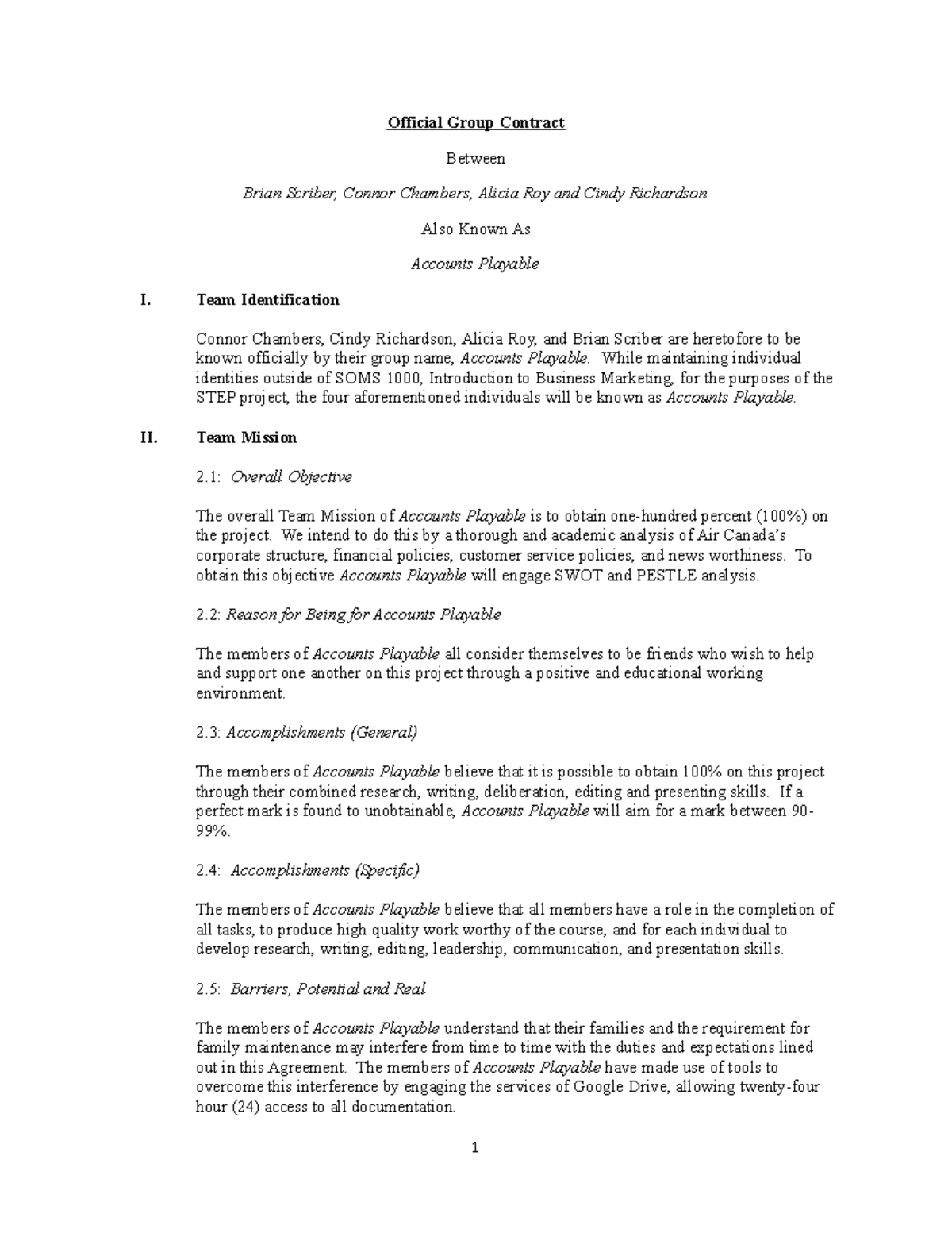 Student example of a team contract - Official Group Contract Between ...