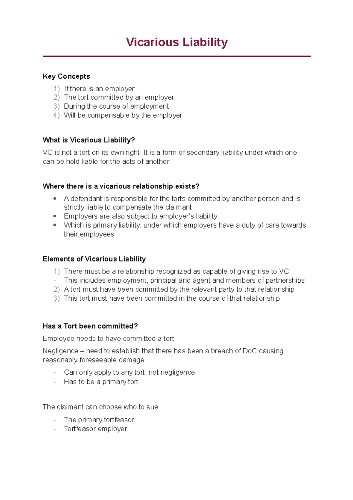 Vicarious Liability - It is a form of secondary liability under which ...