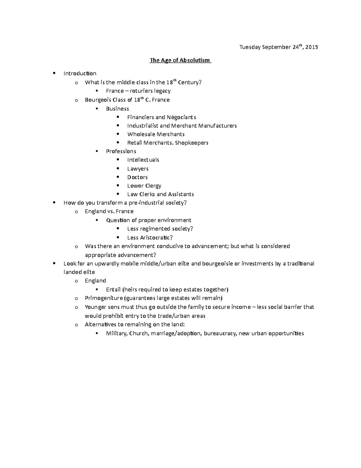 The Age of Absolutism - Hall, in class notes, good to use for midterm ...