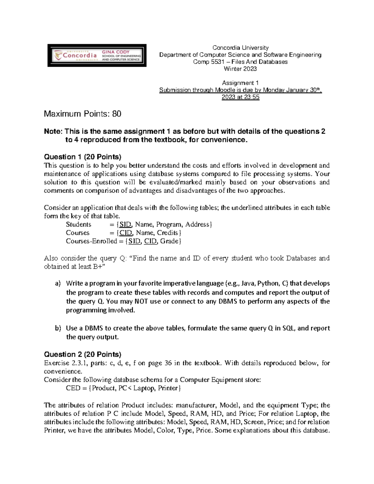 Comp5531 Winter 2023 Ass1 - Concordia University Department of Computer Science and Software ...