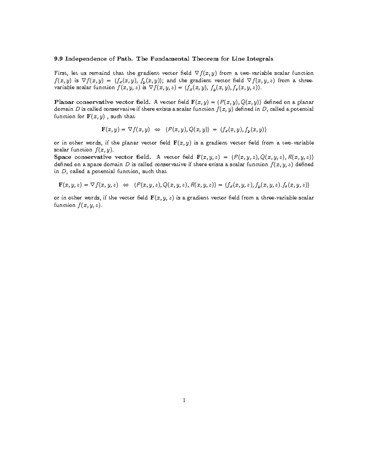9 9 Independence of Path The Fundamental Theorem for Line Integrals - 9 Independence of Path ...