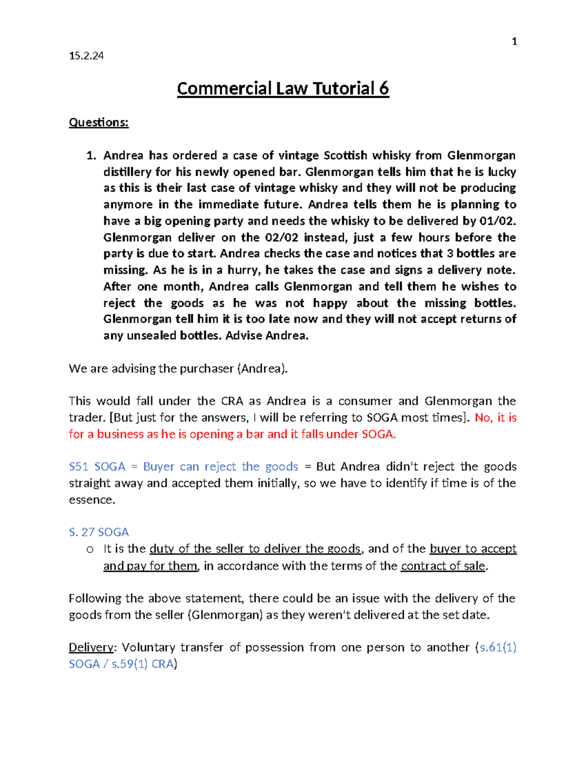 Commercial Law Tutorial - Delivery and payments of goods and remedies ...