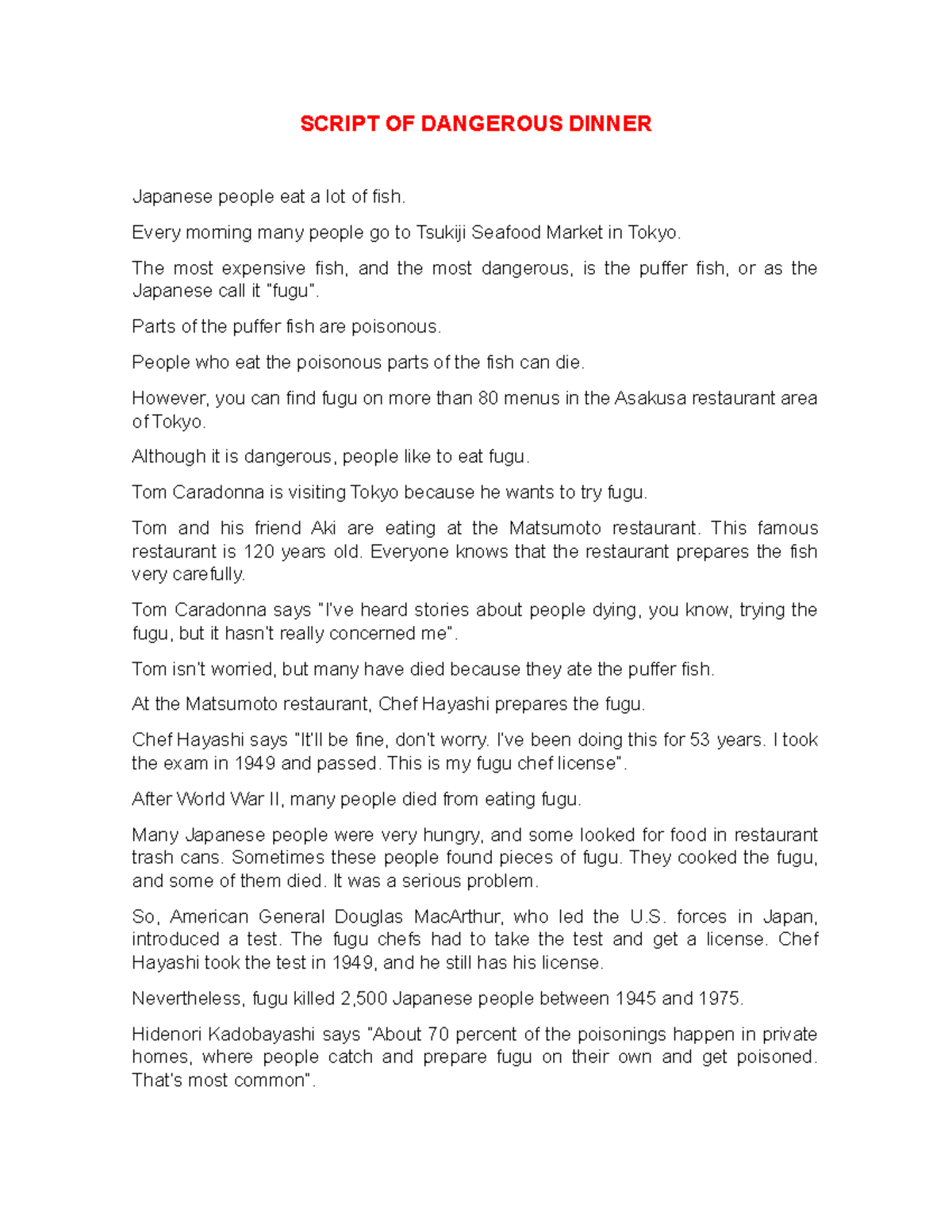 Script of Dangerous Dinner - SCRIPT OF DANGEROUS DINNER Japanese people ...