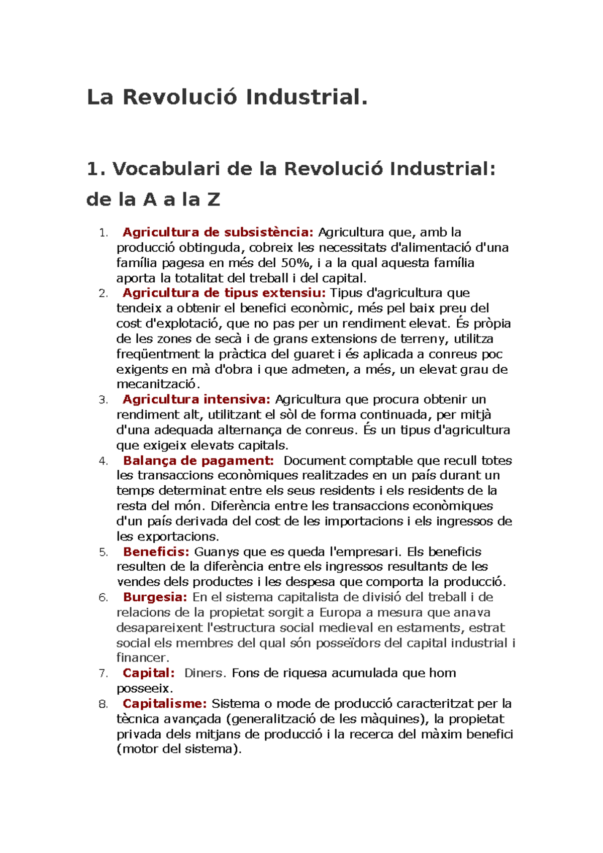 La Revolució Industrial - 1. Vocabulari de la Revolució Industrial: de ...