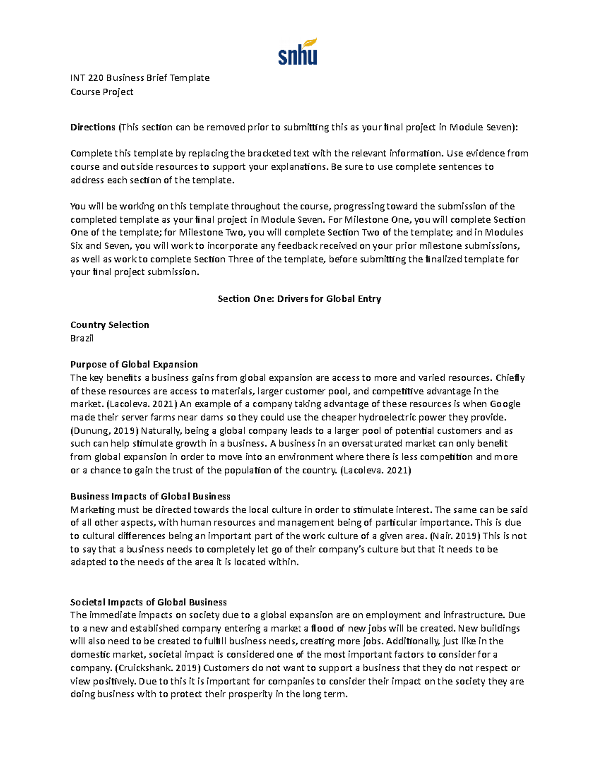 INT 220 Business Brief Template - INT 220 Business Brief Template ...
