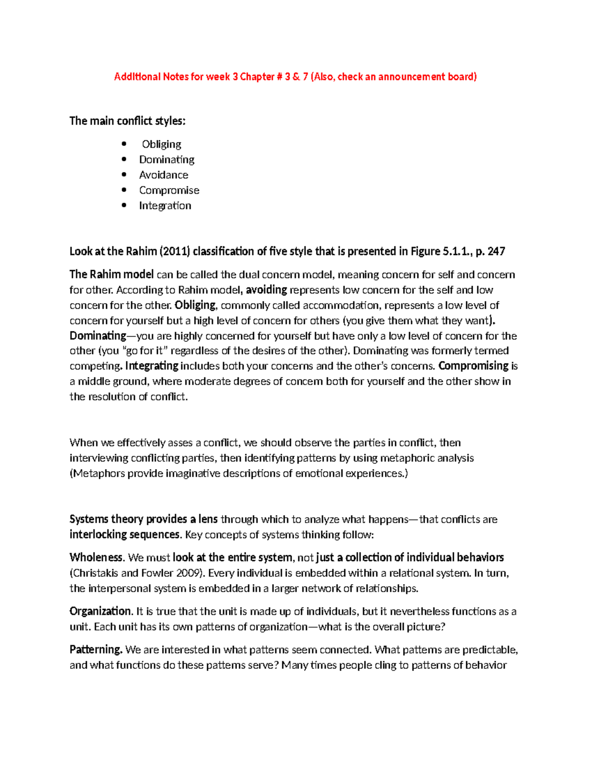 Additional Notes week 3 - Additional Notes for week 3 Chapter # 3 & 7 ...