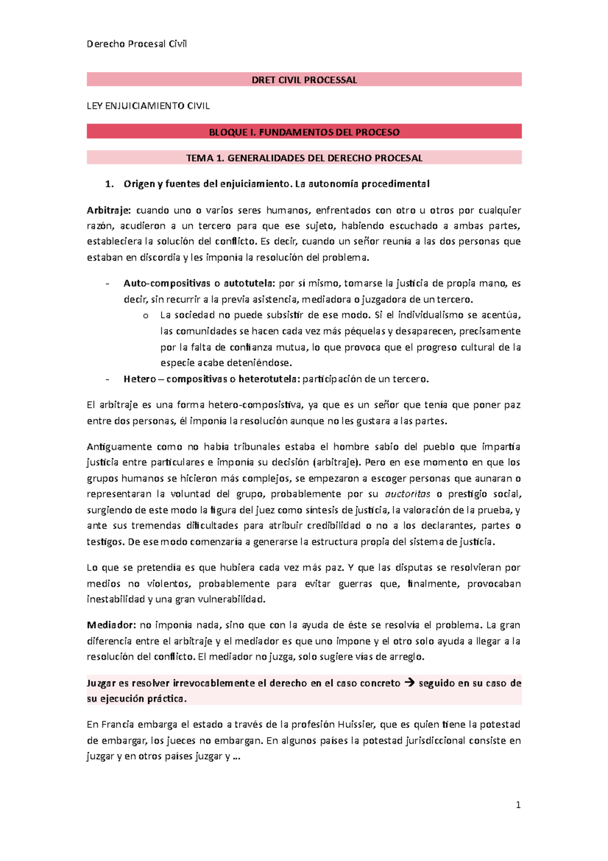 Apunts DRET Civil Processal - DRET CIVIL PROCESSAL LEY ENJUICIAMIENTO CIVIL BLOQUE I ...