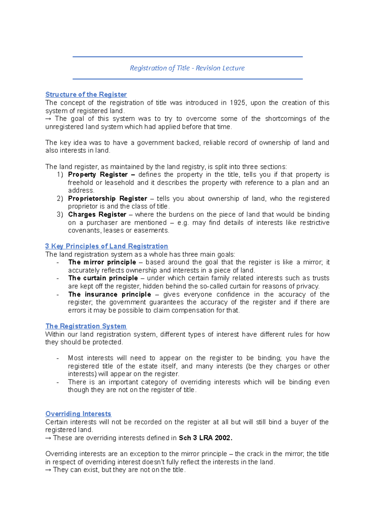 Revision L1 - Registration of Title - Revision Lecture Structure of the ...