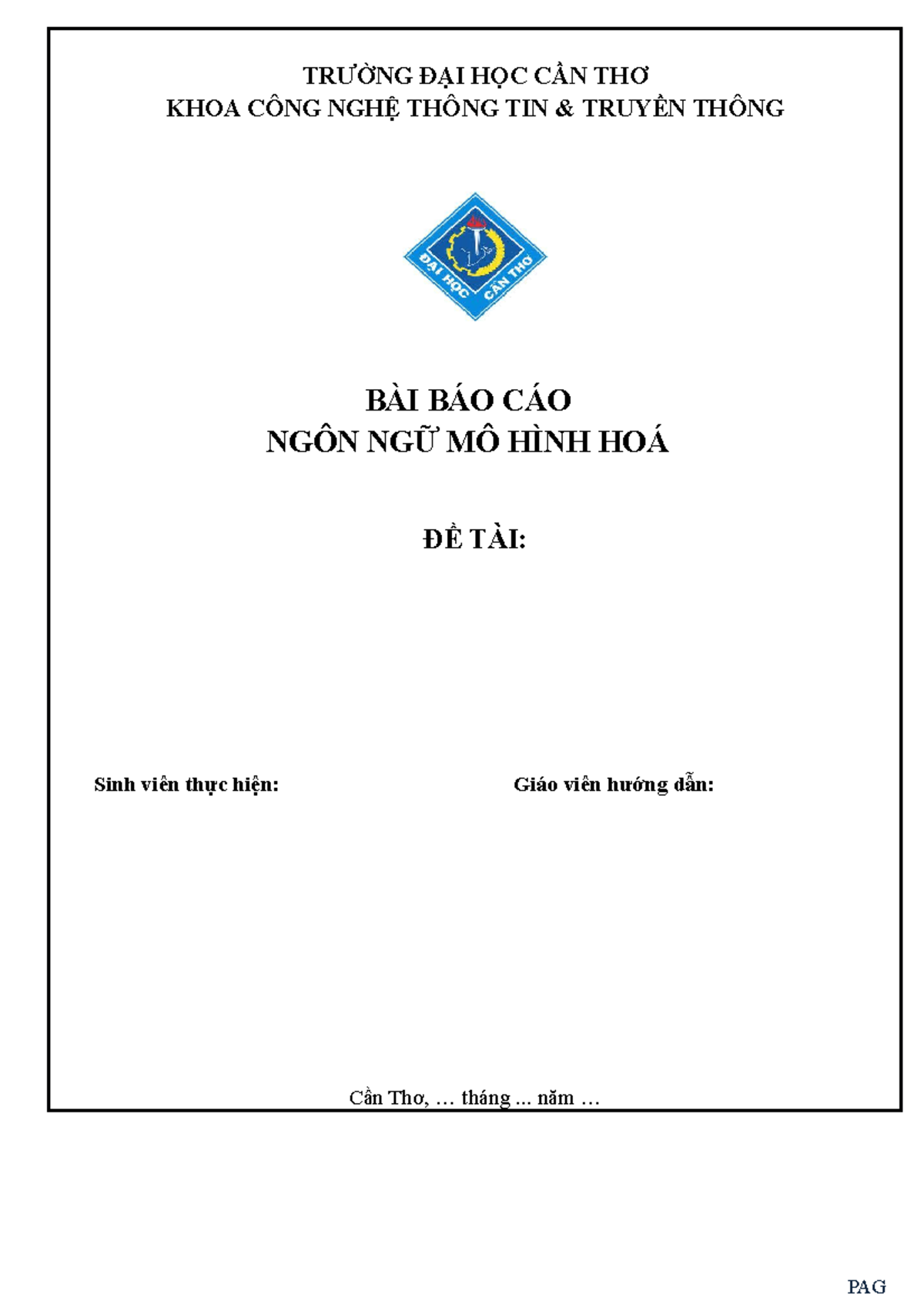 Mau bao cao UML - Mẫu - TRƯỜNG ĐẠI HỌC CẦN THƠ KHOA CÔNG NGHỆ THÔNG TIN ...