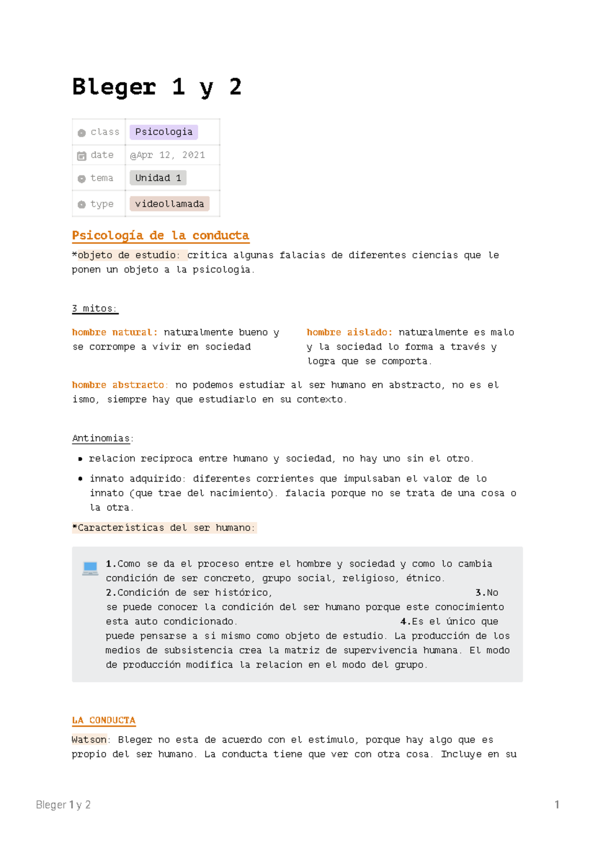 Bleger 1 y 2 - Apuntes 1 - Bleger 1 y 2 1 Bleger 1 y 2 class Psicologia ...
