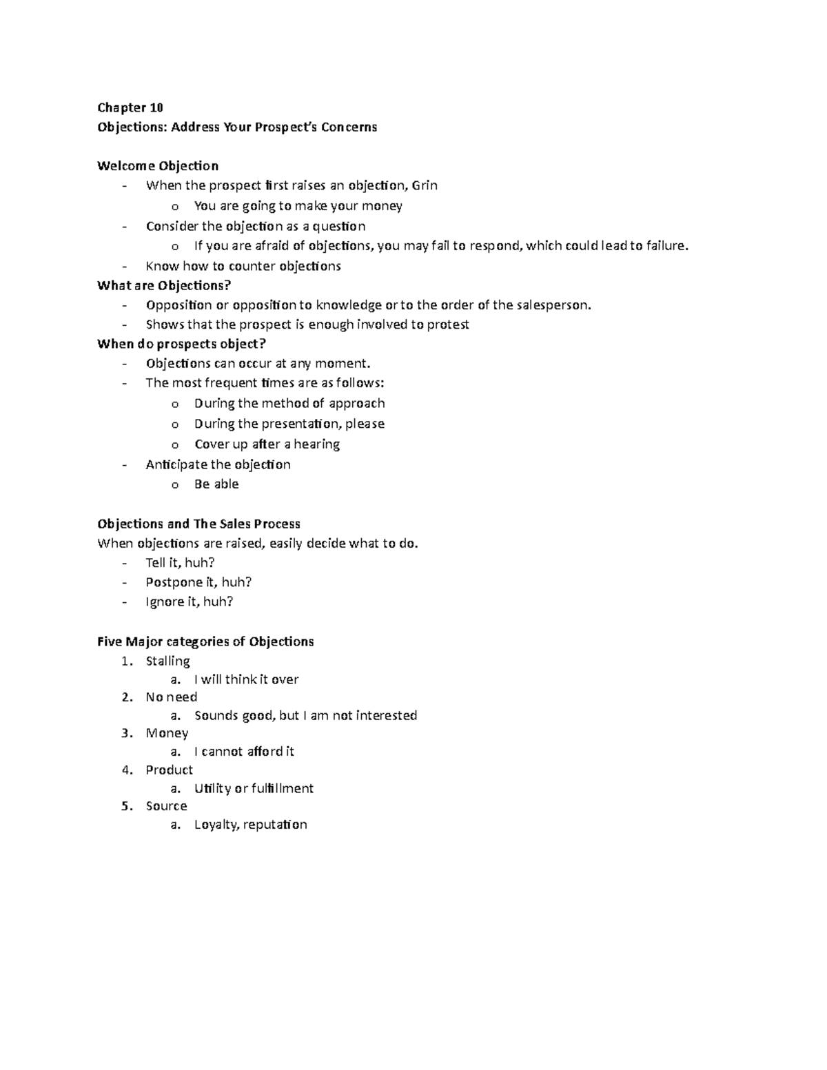 Objections Part 2 - Chapter 10 Objections: Address Your Prospect’s ...