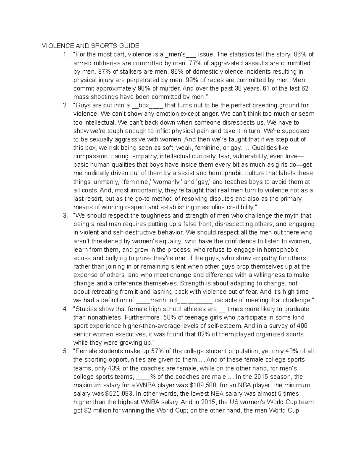 Wgs 4 Lecture Notes For Wgs Fall 2019 Violence And Sports Guide “for The Most Part Violence