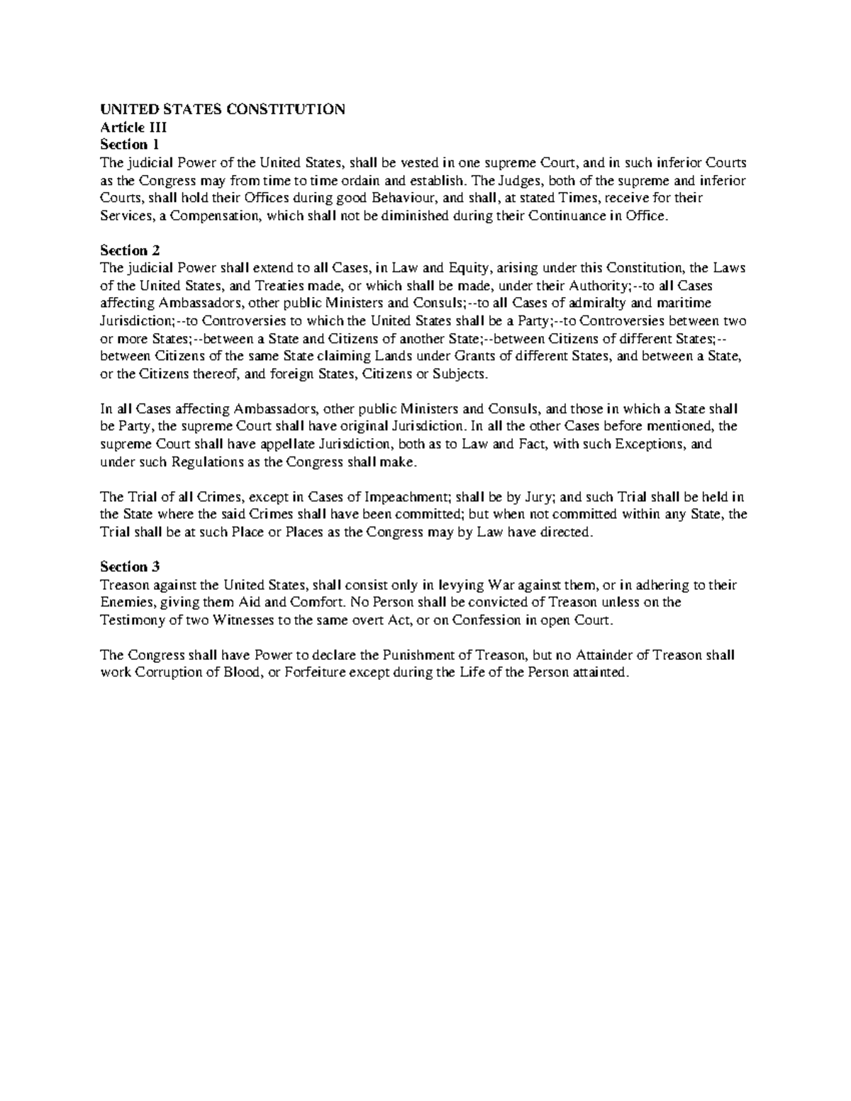 Article III - Notes for Mantooth - UNITED STATES CONSTITUTION Article ...