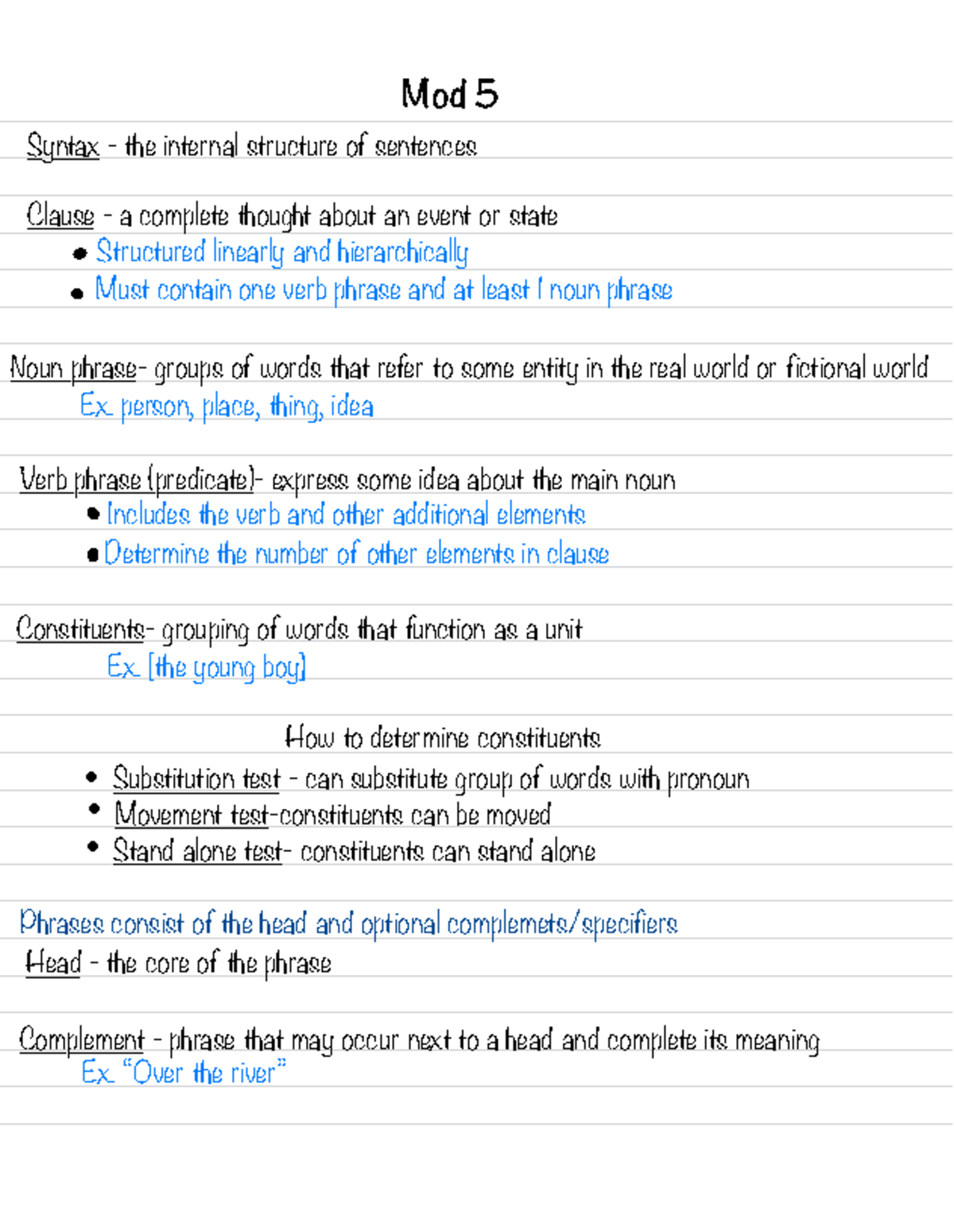 Linguistics Mod 5 - Lecture notes on syntax taught by Professor Garner ...