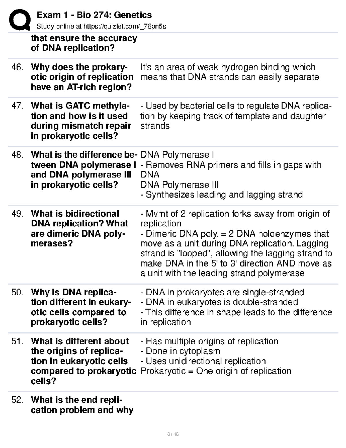 Bio 274 - Genetics (7) - Exam 1 - Bio 274: Genetics Study online at quizlet/_76pn5s that ensure ...