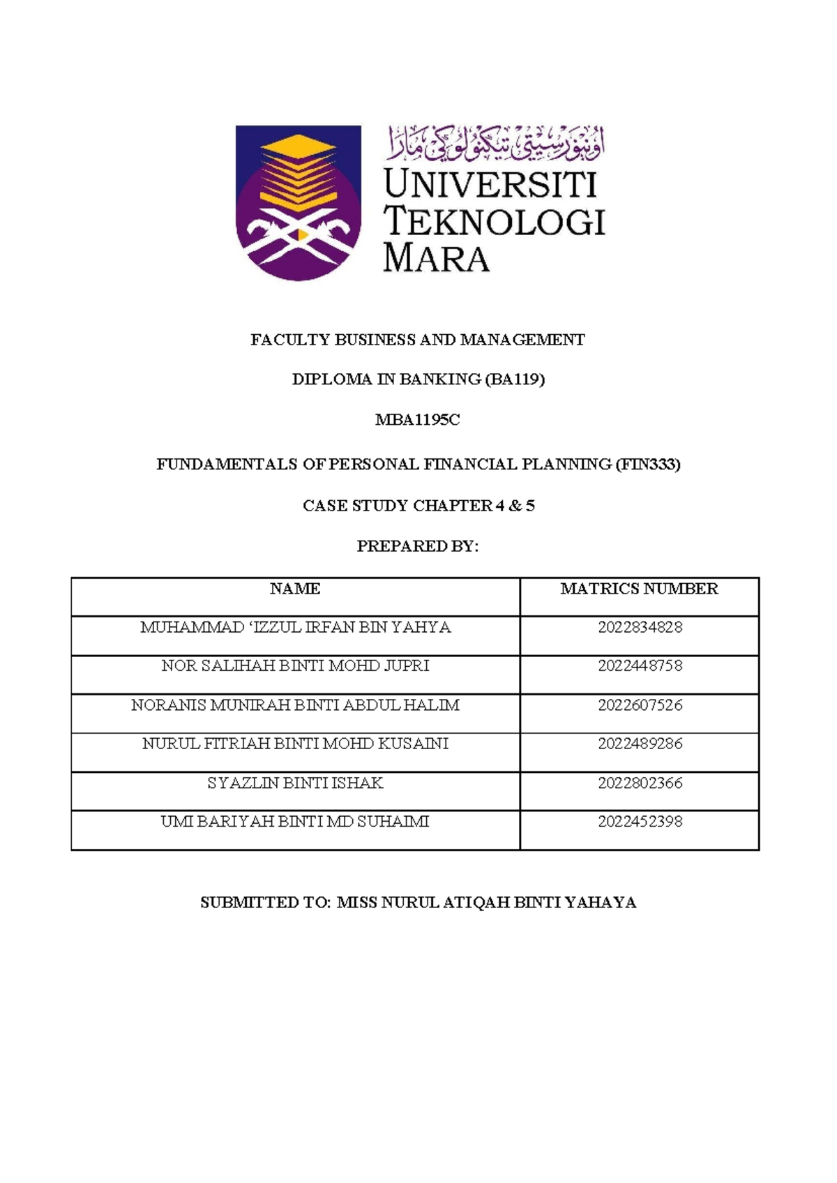 FIN333 CASE Study Chapter 4 & 5 - FACULTY BUSINESS AND MANAGEMENT ...