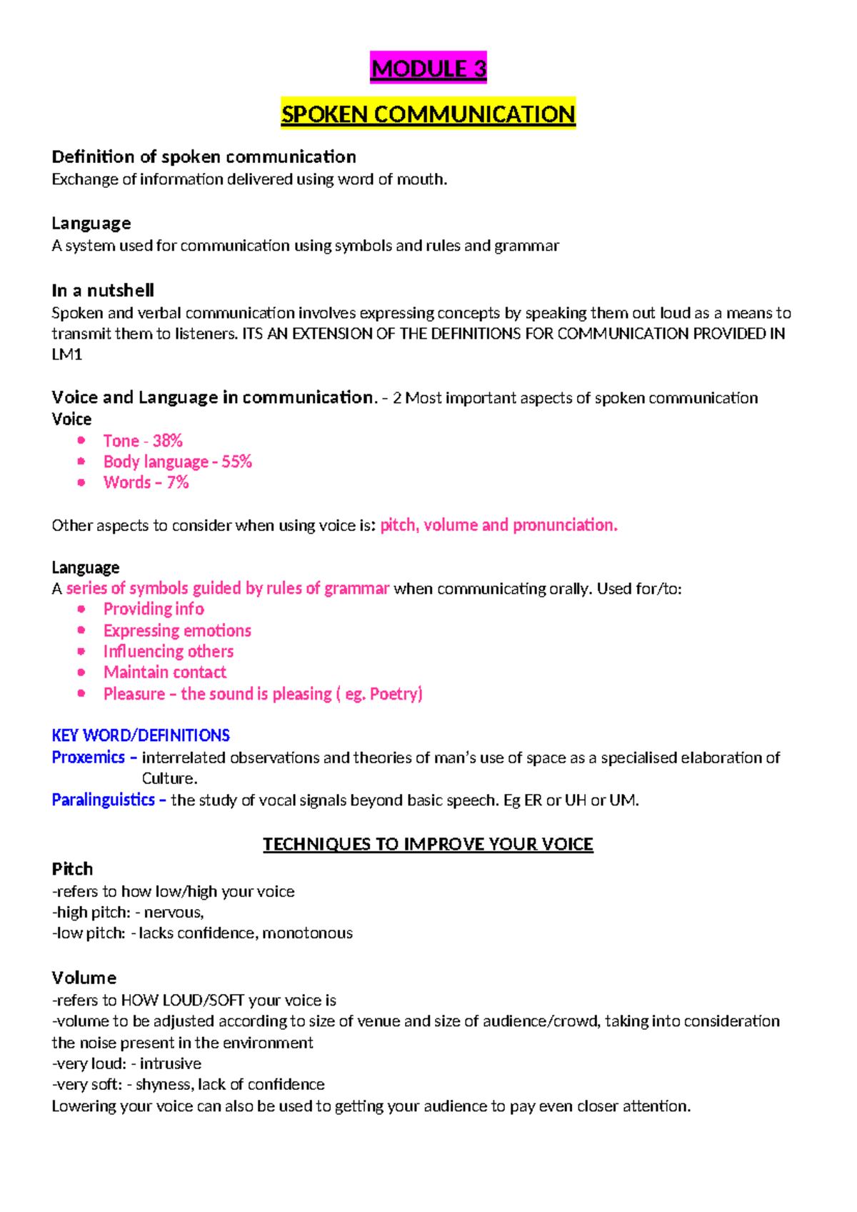 Module 3 - Spoken Communication - MODULE 3 SPOKEN COMMUNICATION ...