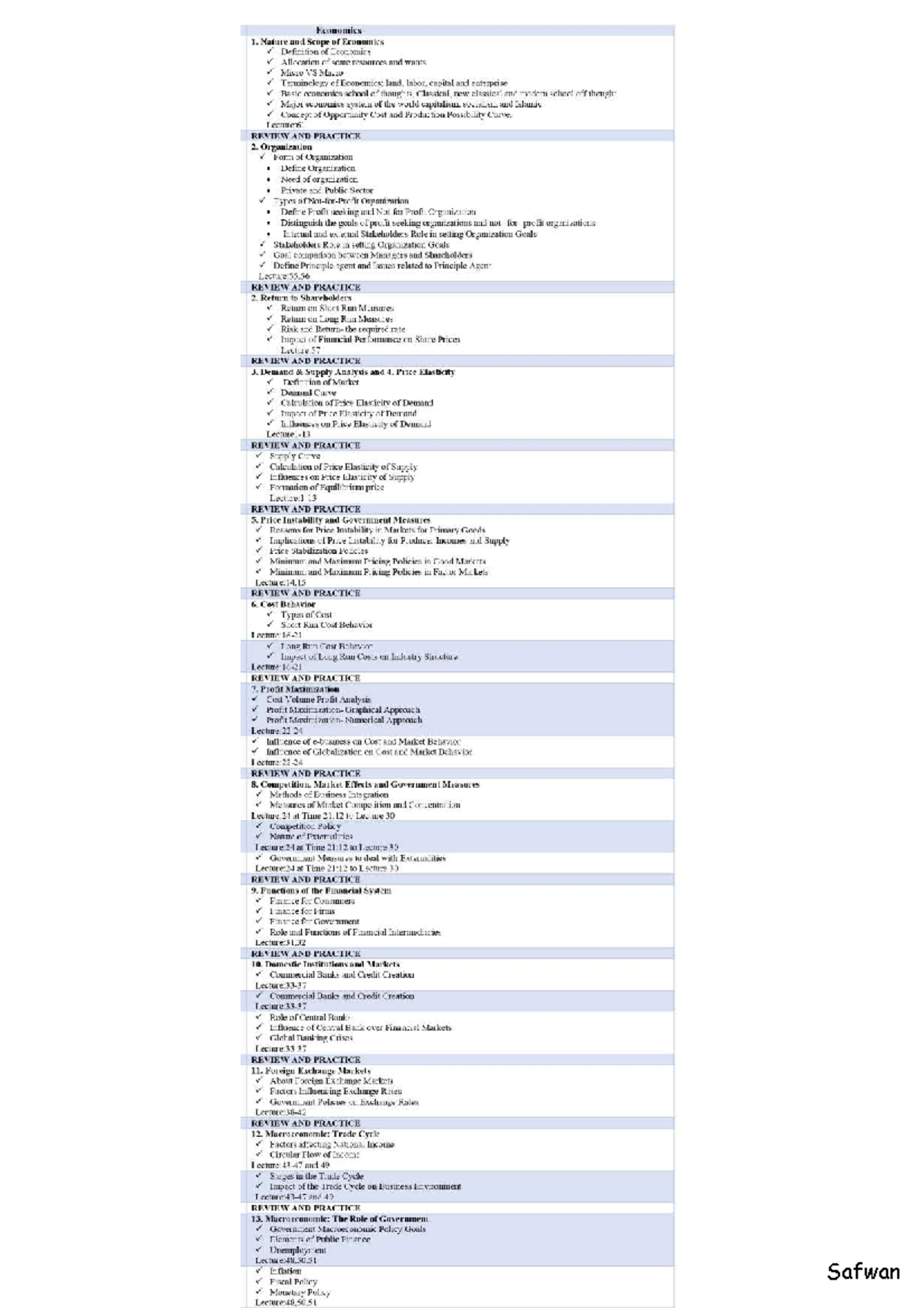 Eco Sir Ramzan lectures Breakdown - Managerial and financial analysis - Safwan Safwan - Studocu