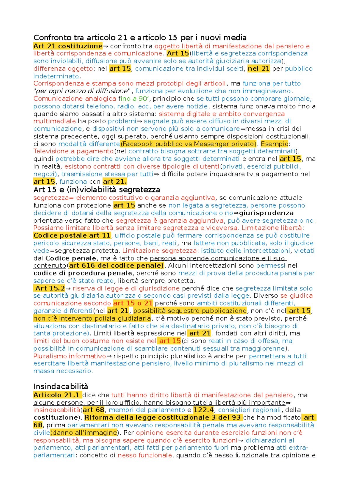 Diritto 2 - prof bianchi - Confronto tra articolo 21 e articolo 15 per ...
