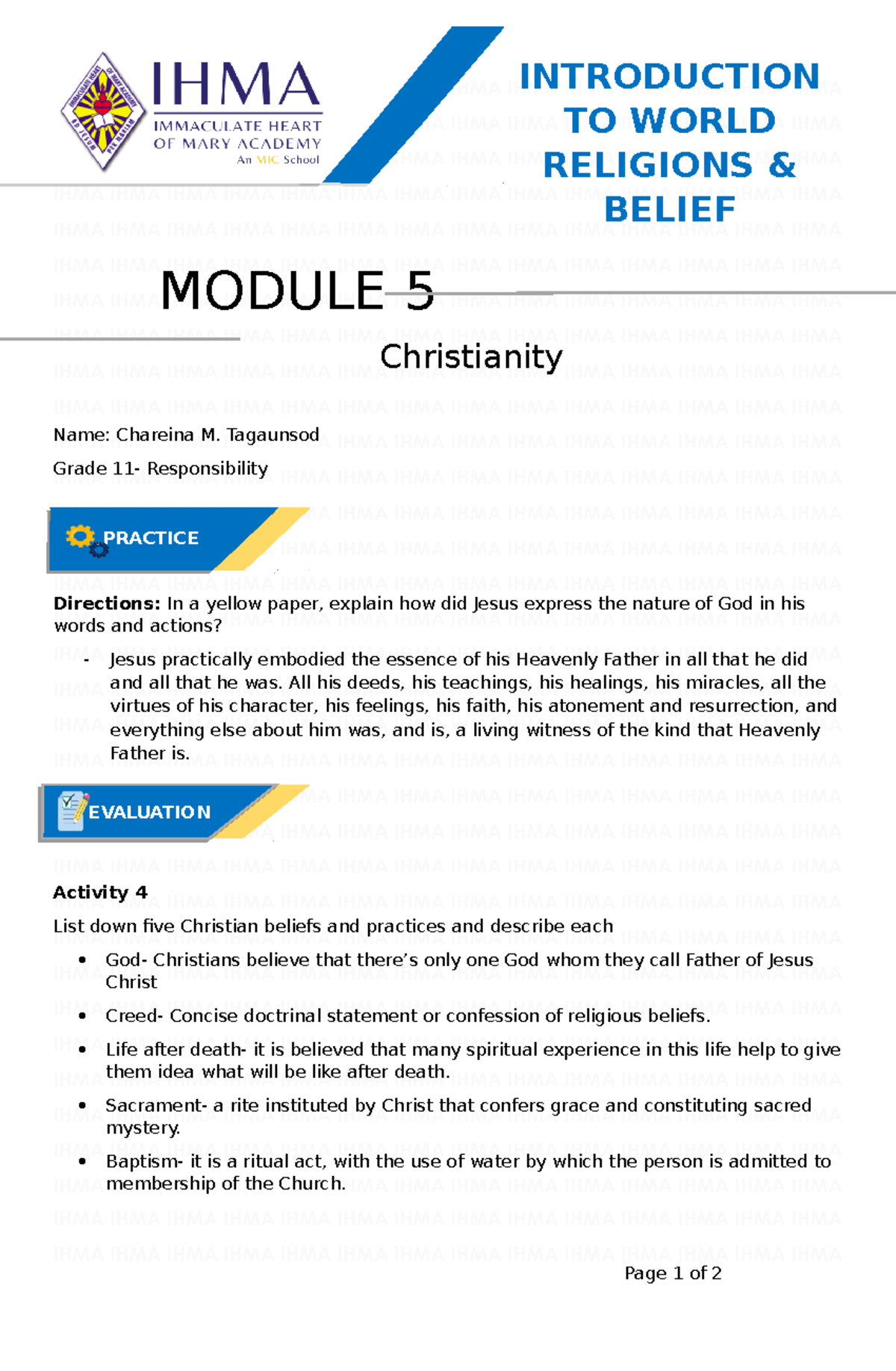 Module 5 IN THIS SUB - MODULE 5 Christianity Name: Chareina M ...