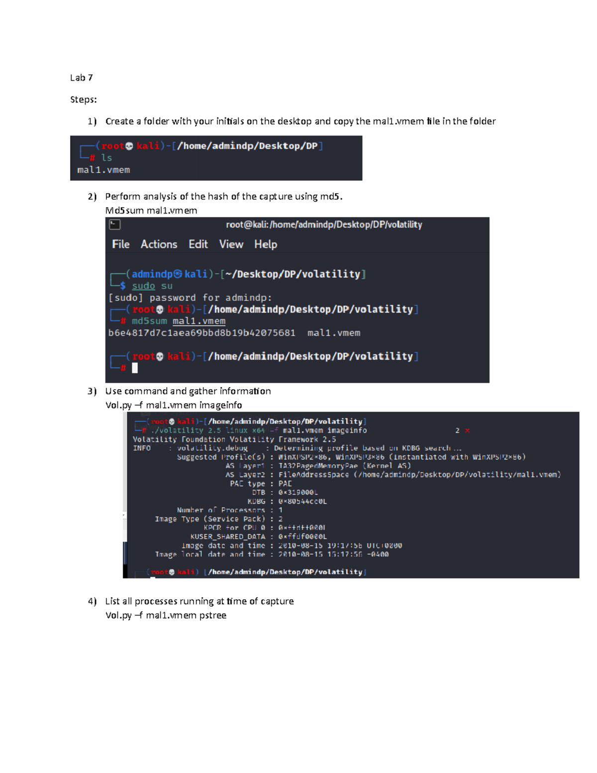 Deena Kali linux 2021 Lab_Computer science - Lab 7 Steps: Create a ...