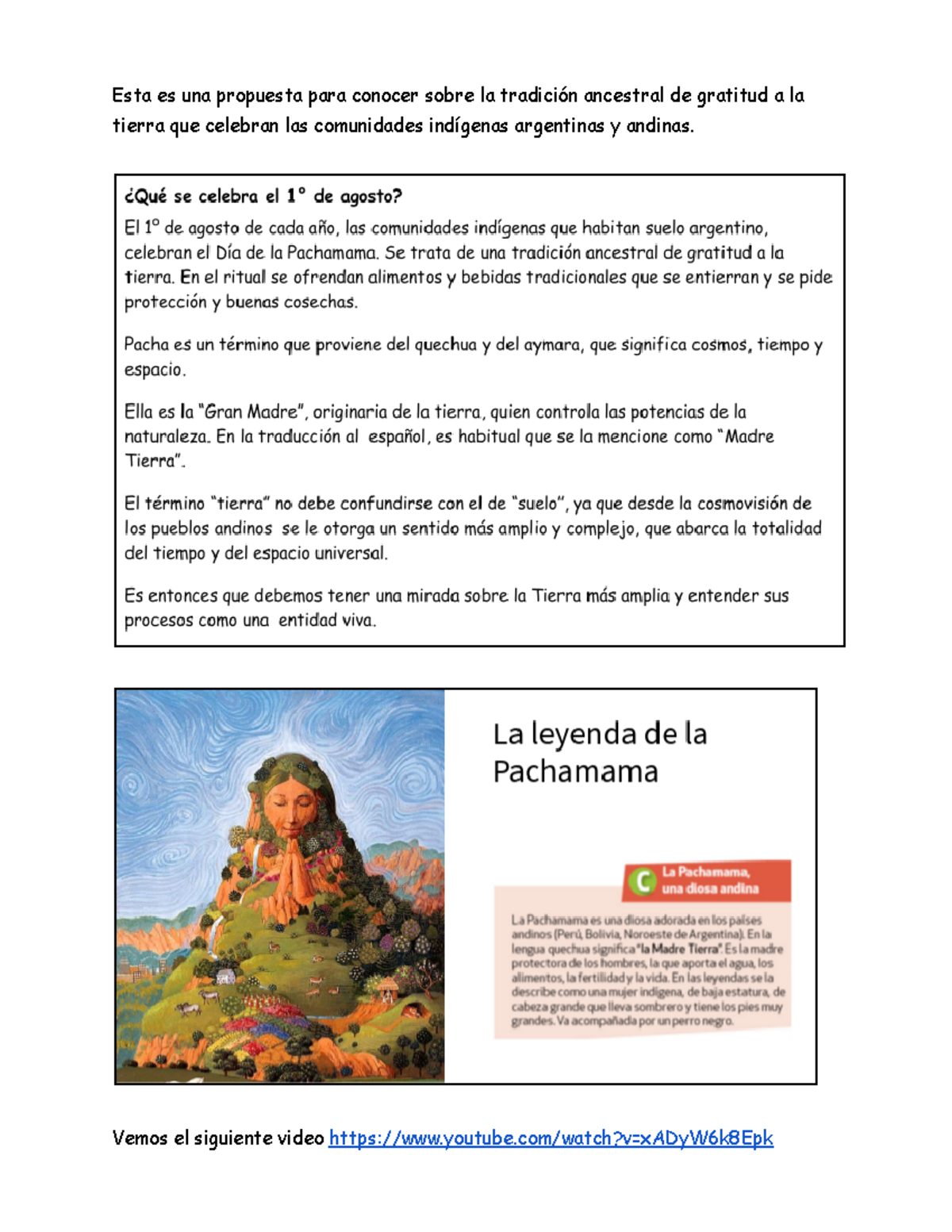 Día de la pachamama - ciencias naturales - Esta es una propuesta para ...
