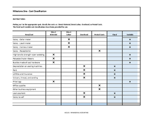 ACC 202 Project Workbook-Module One- Variable and Fixed Costs-Page two - Milestone One ...