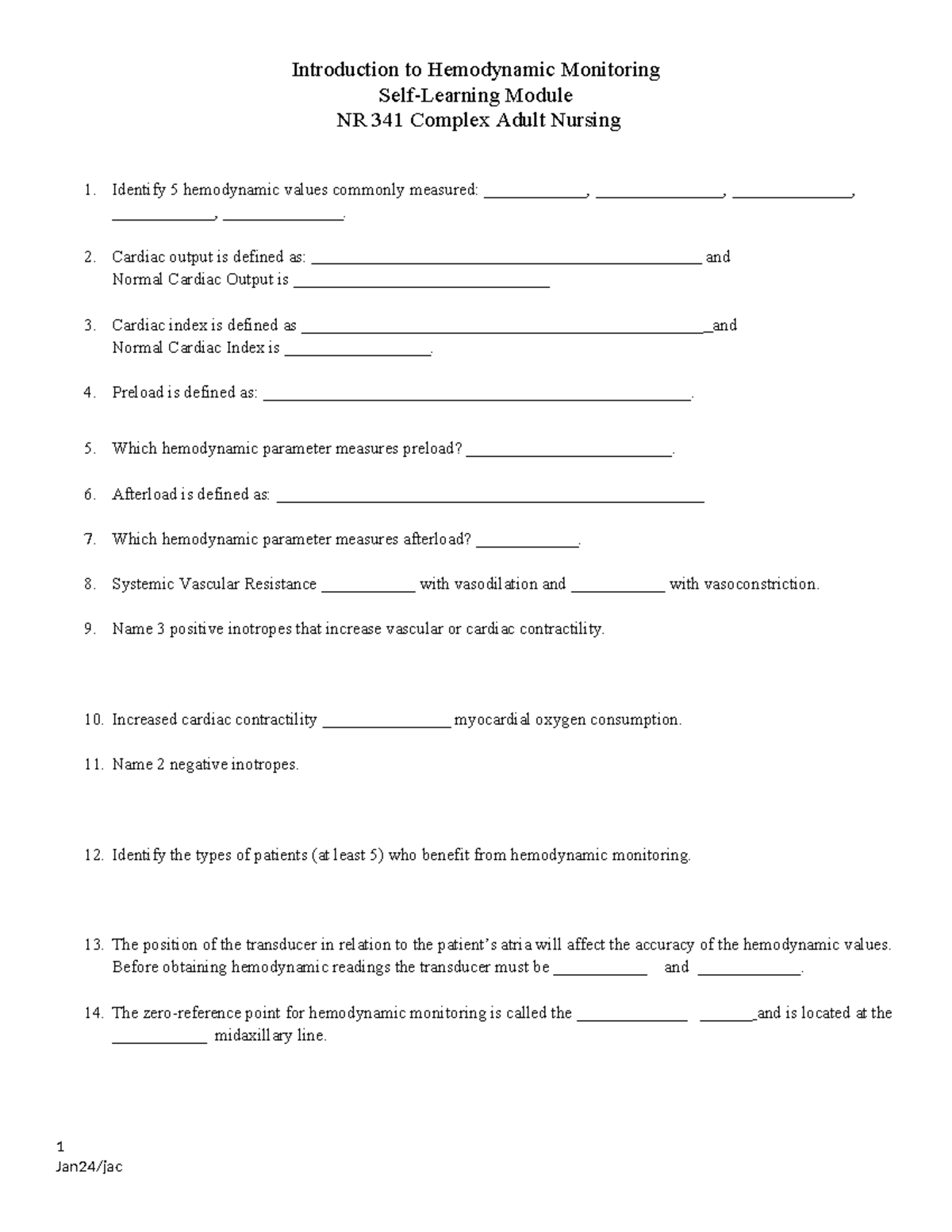 Hemodynamic SLM Worksheet Jan24 - Introduction to Hemodynamic ...