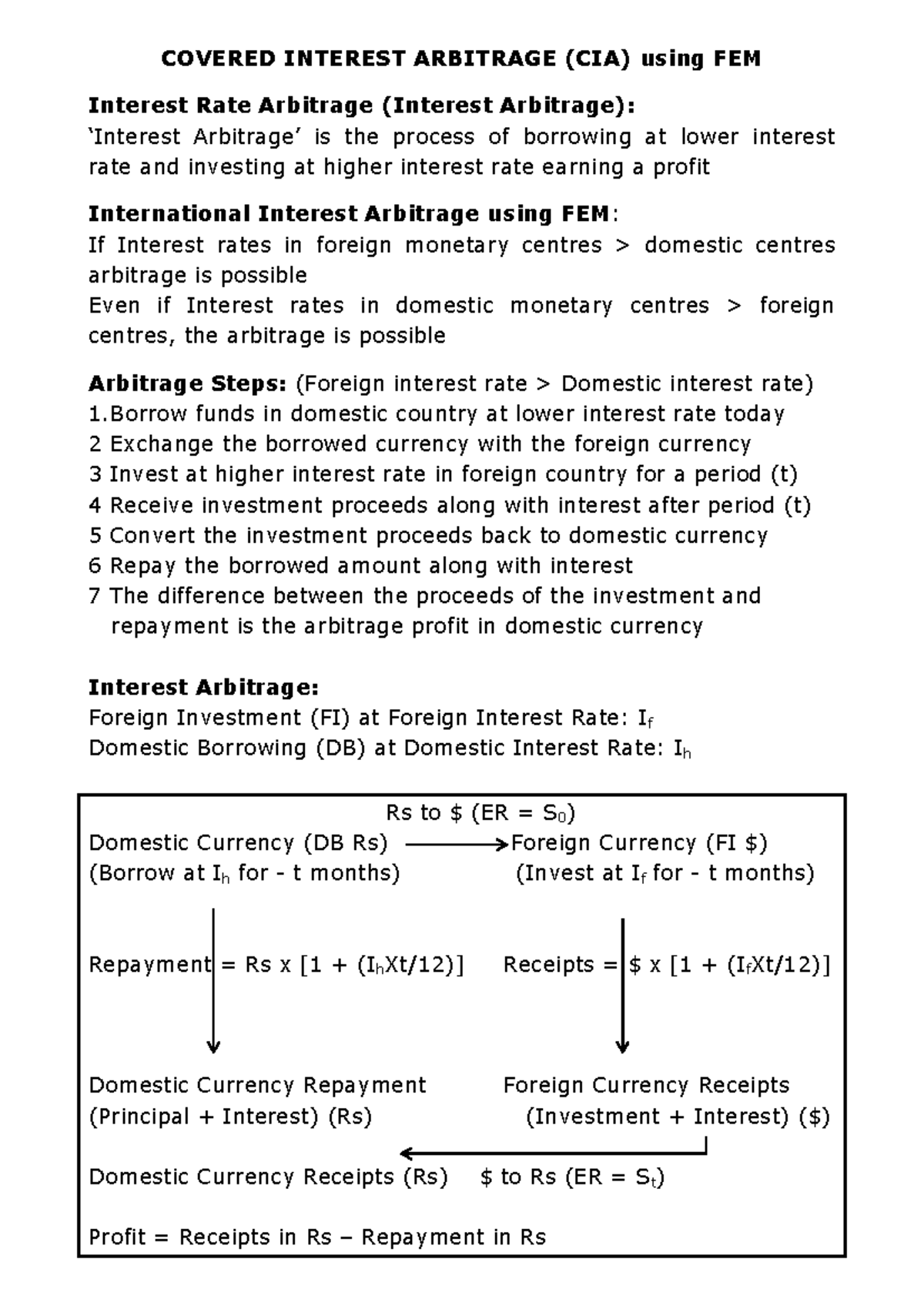 Covered Interest Arbitrage (CIA) - COVERED INTEREST ARBITRAGE (CIA) using FEM Interest Rate ...
