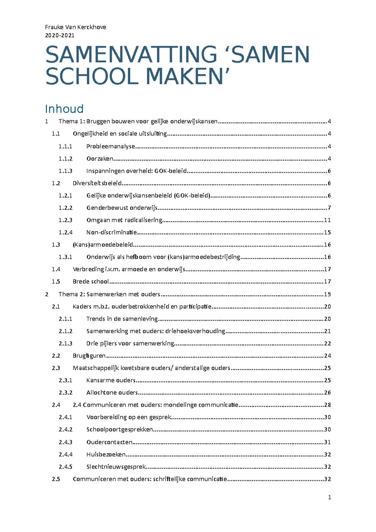 Samenvatting Samen School Maken - SAMENVATTING ‘SAMEN SCHOOL MAKEN ...