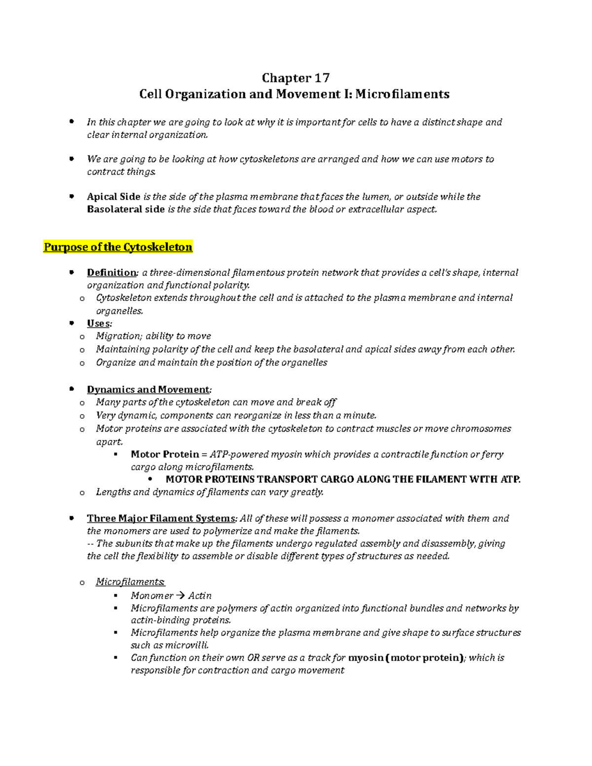Chapter 17 Outline - Summary The World of the Cell - Chapter 17 Cell ...