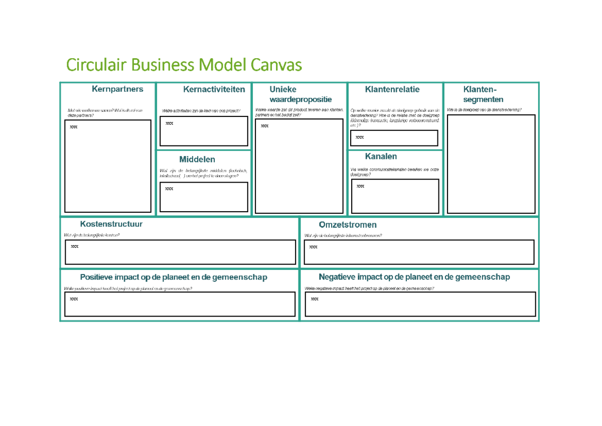 Circulair business model canvas blanco - Business traject - xxx xxx xxx ... Circulair business model canvas blanco - Business traject - xxx xxx xxx ...