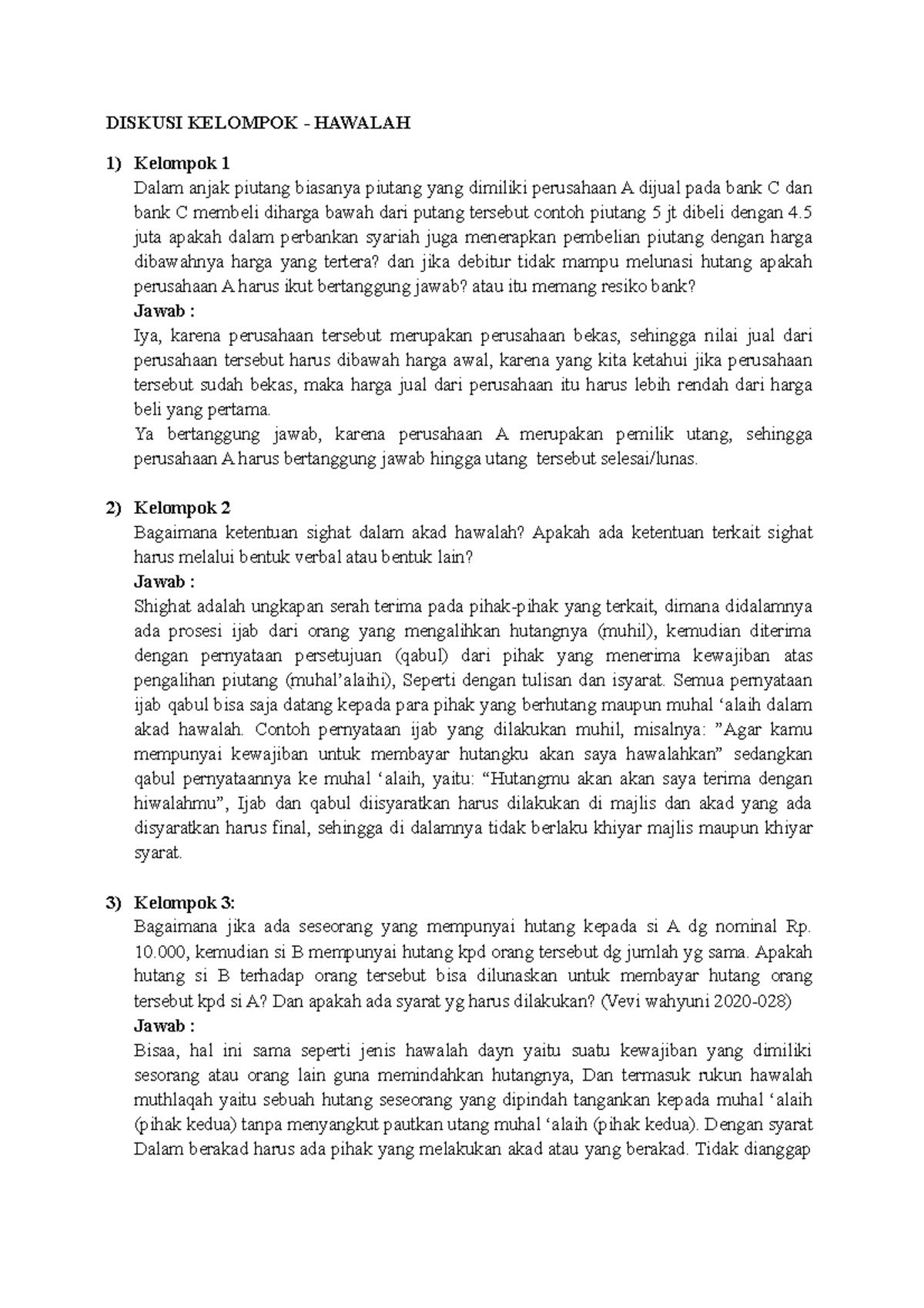Diskusi Kelompok - Hawalah - DISKUSI KELOMPOK - HAWALAH Kelompok 1 ...