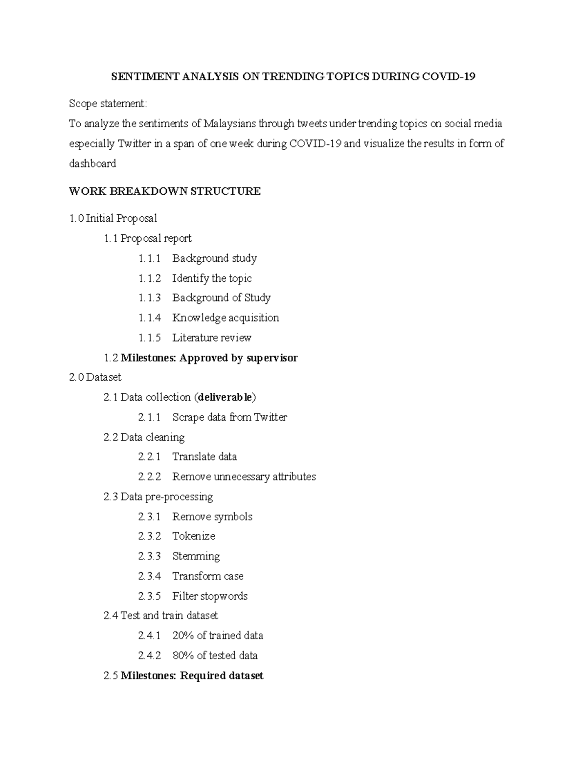 Work Breakdown Structure for Final Year Project - Computing Project ...