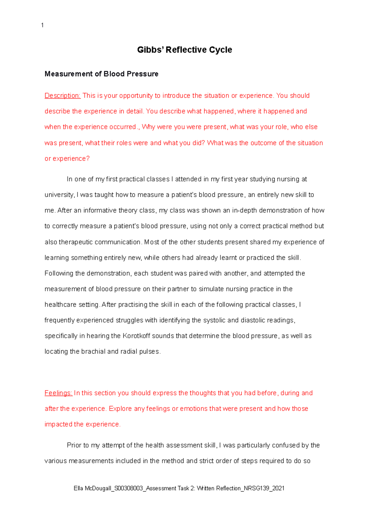 Gibbs’ Reflective Cycle - blood pressure - Gibbs’ Reflective Cycle ...