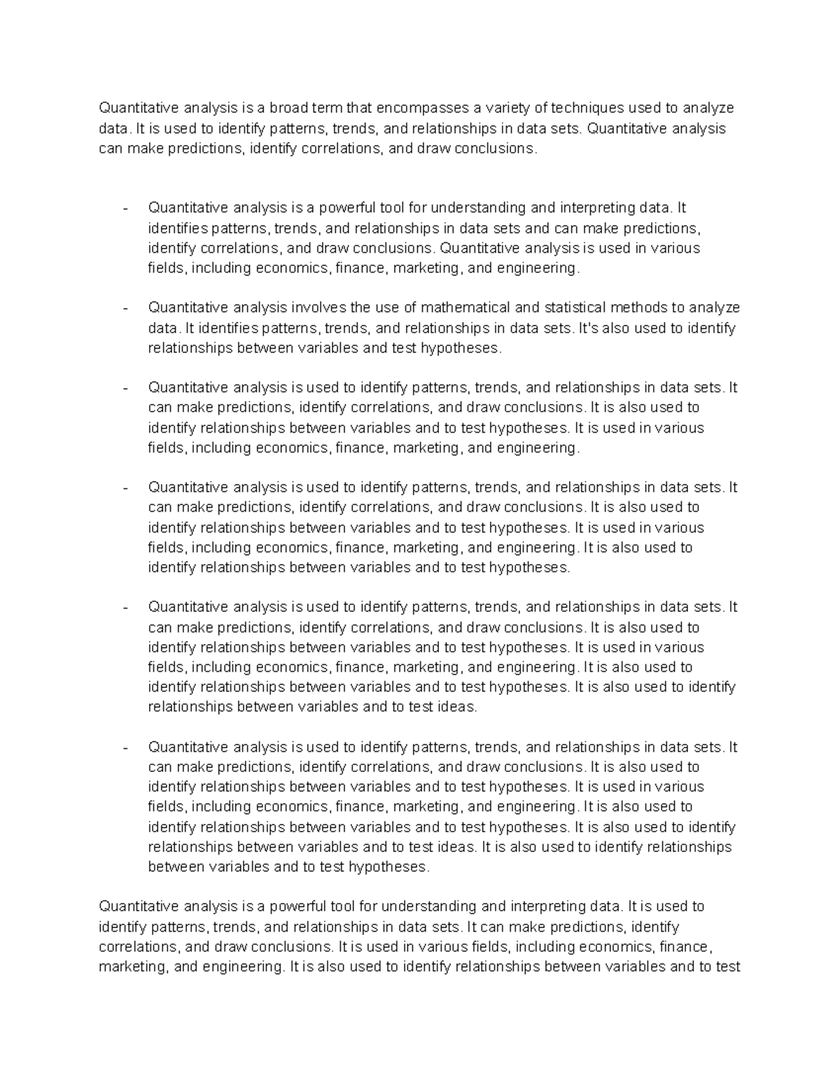 Quantitative analysis Notes - It is used to identify patterns, trends ...