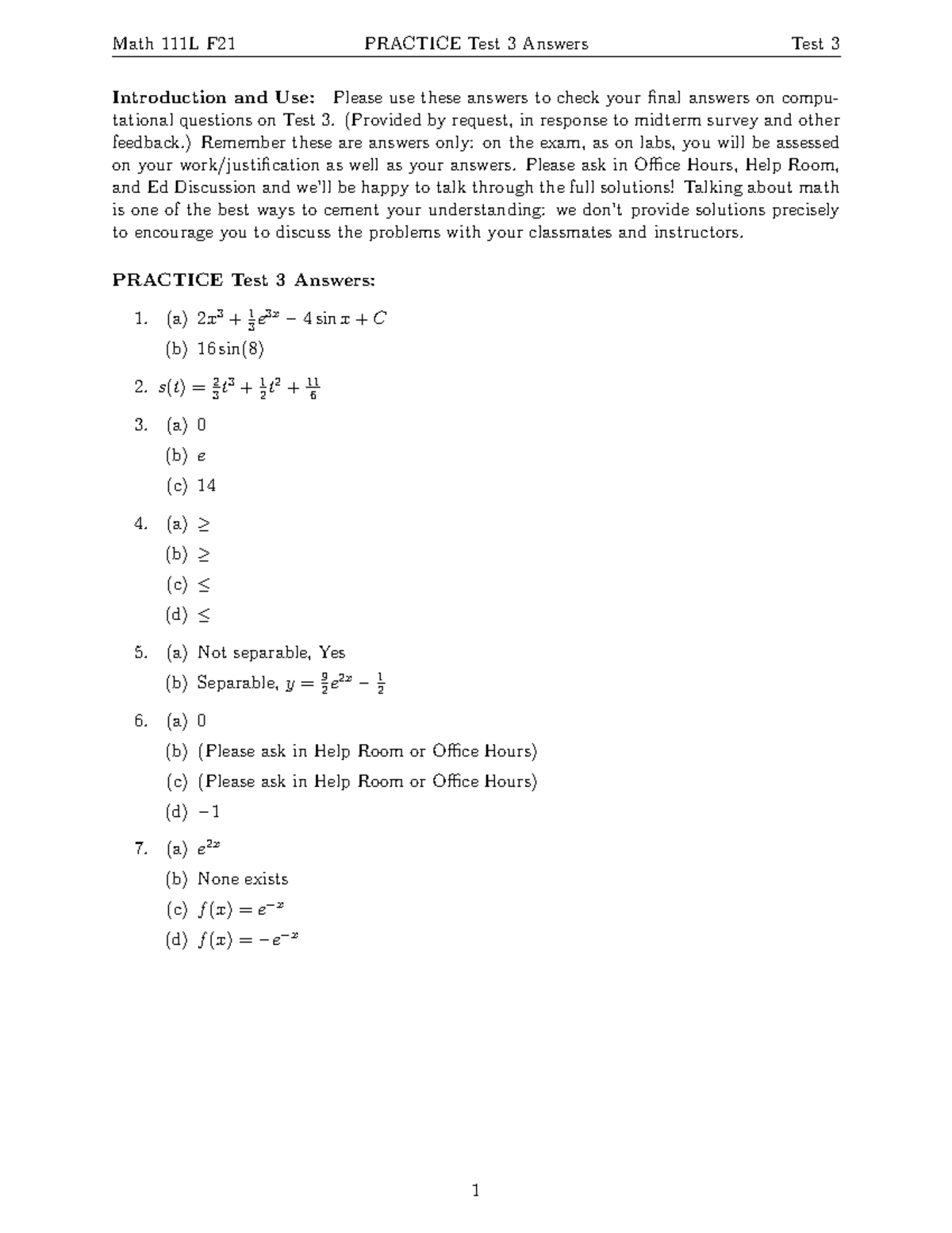 Math111L F21 Test3Practice Test Answers Math 111L F21 PRACTICE Test 3