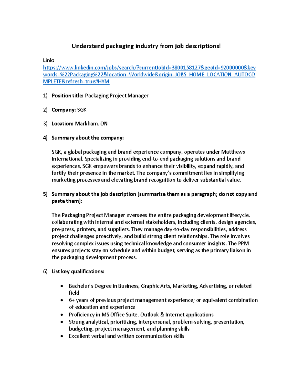 GCM210 Participation #1 Assignment - Understand packaging industry from ...