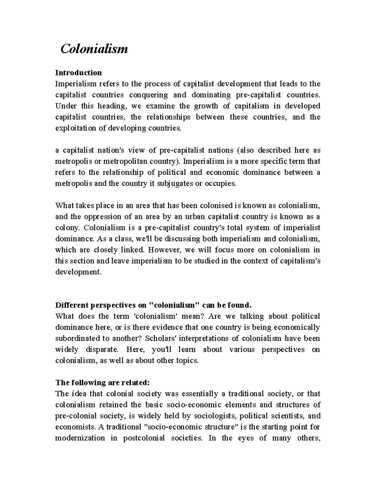 Colonialism PYM3004 - Lecture notes 1 - Colonialism Introduction ...