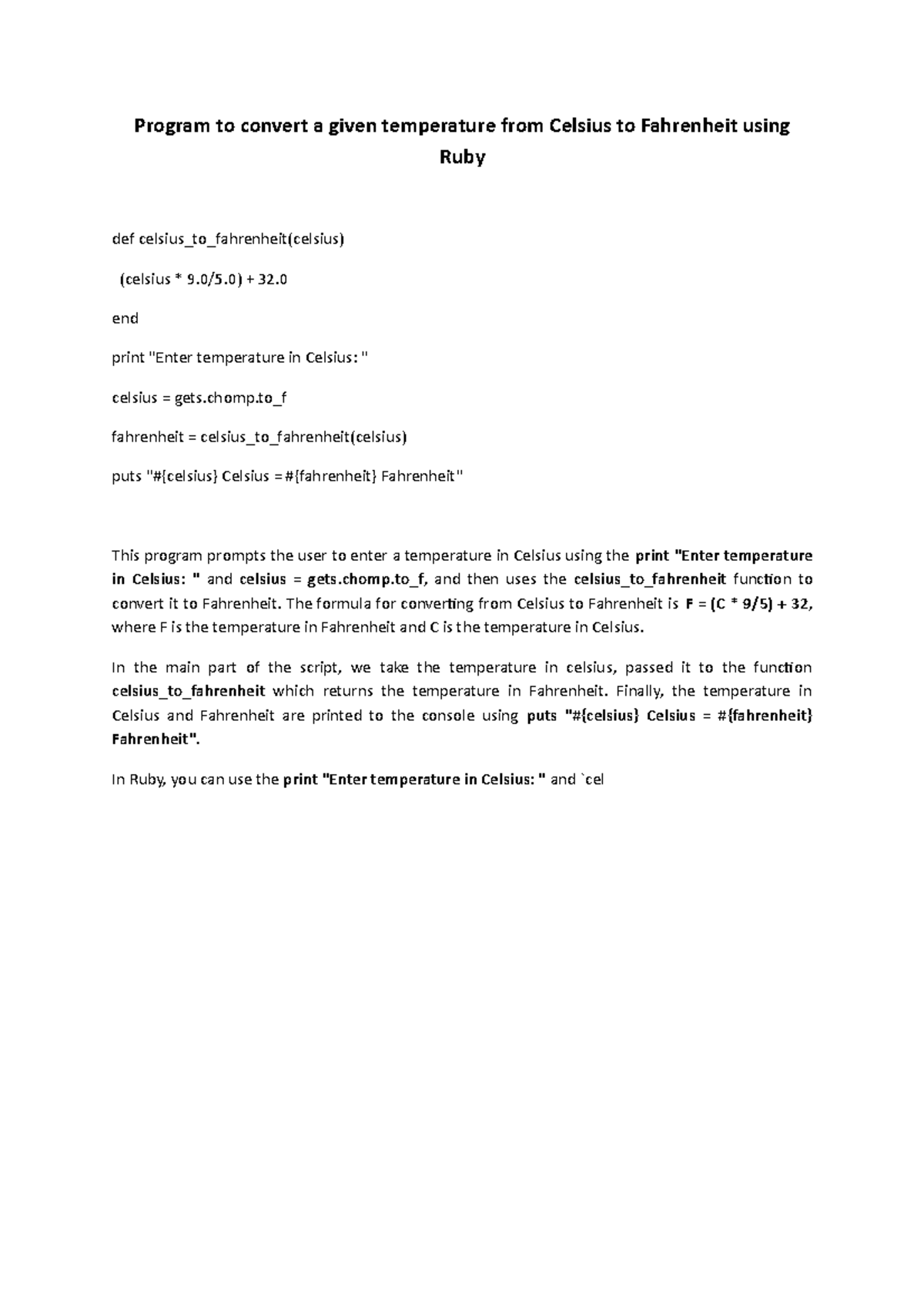 Celsius to Fahreniet-Ruby - Program to convert a given temperature from ...
