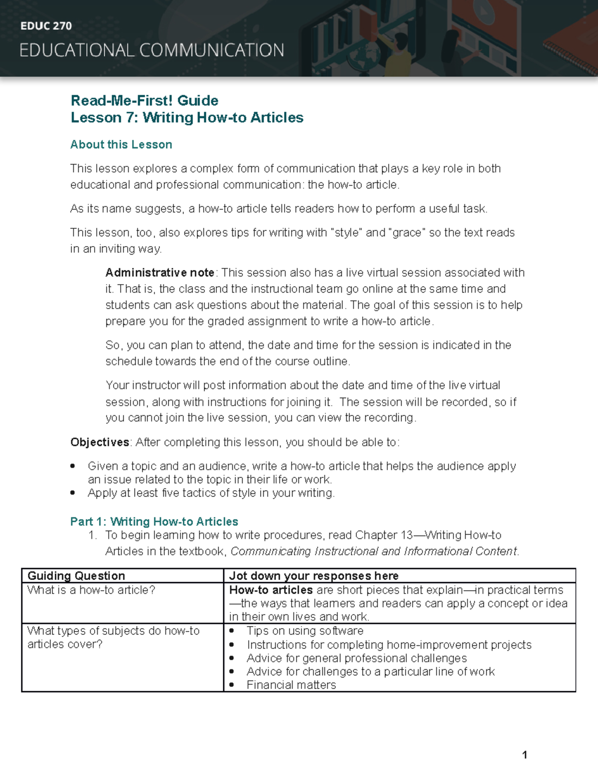 Read me first - Lesson 7 - Read-Me-First! Guide Lesson 7: Writing How ...