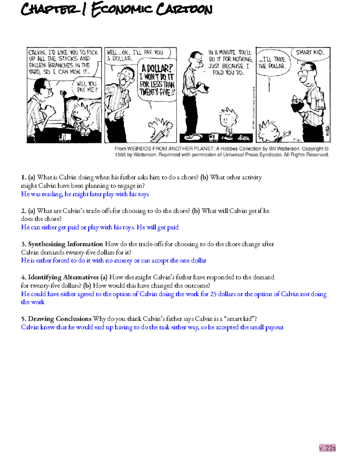 Ch. 1 Cartoon - Chapter 1 Economic Cartoon (a) What is Calvin doing ...