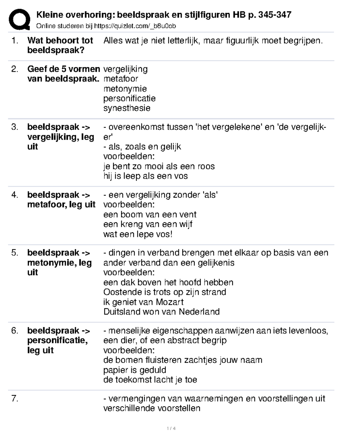 Beeldspraak en stijlfiguren - Online studeren bij quizlet/_b8u0ob Wat ...