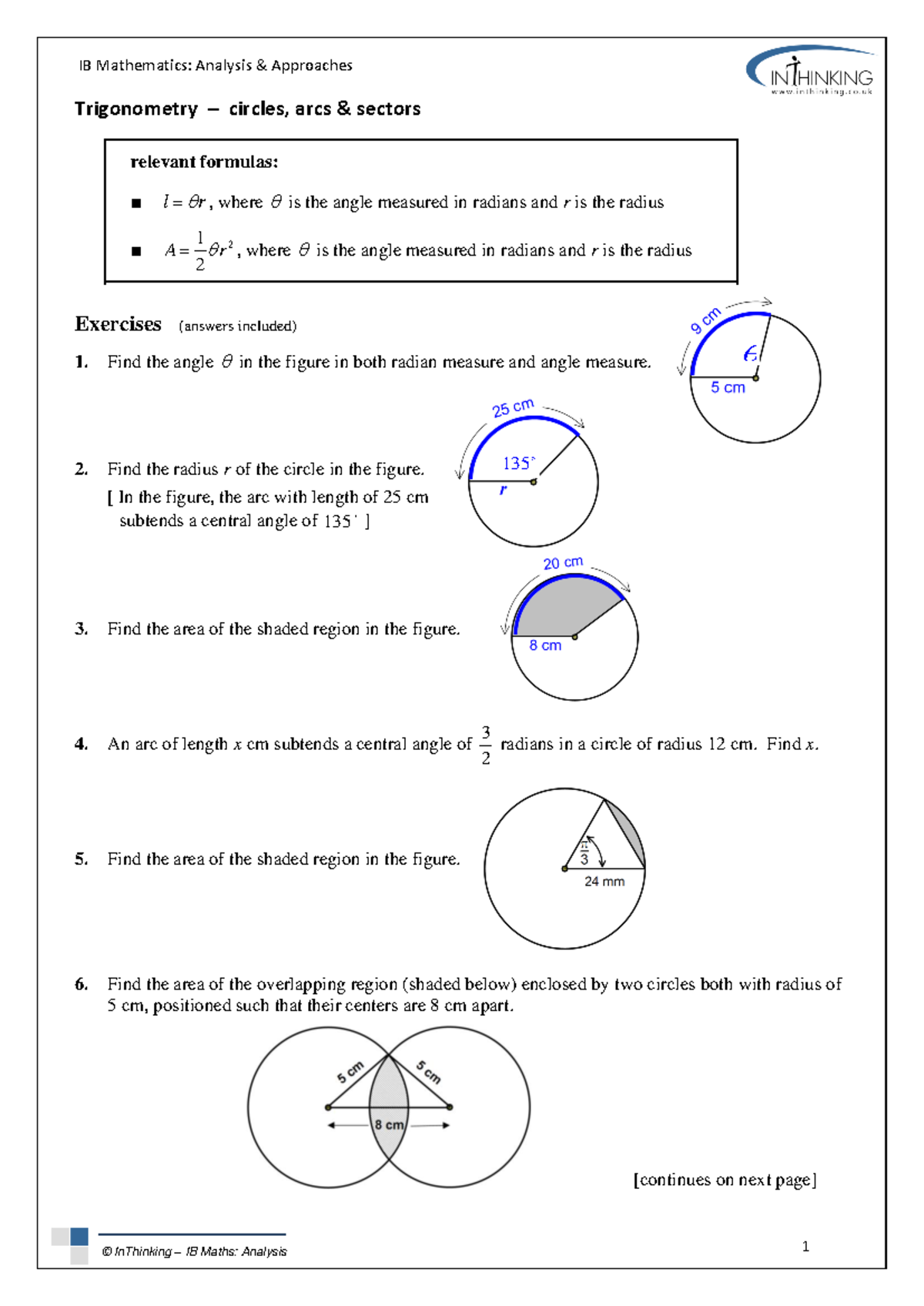 Circles arcs sectors v1 - IB Mathematics: Analysis & Approaches ...
