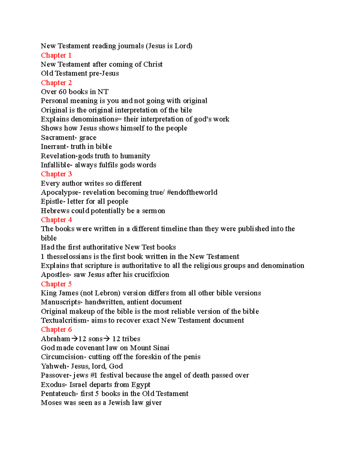 New Testament reading journals - Monotheism 2. Election 3. Covenant 4 ...