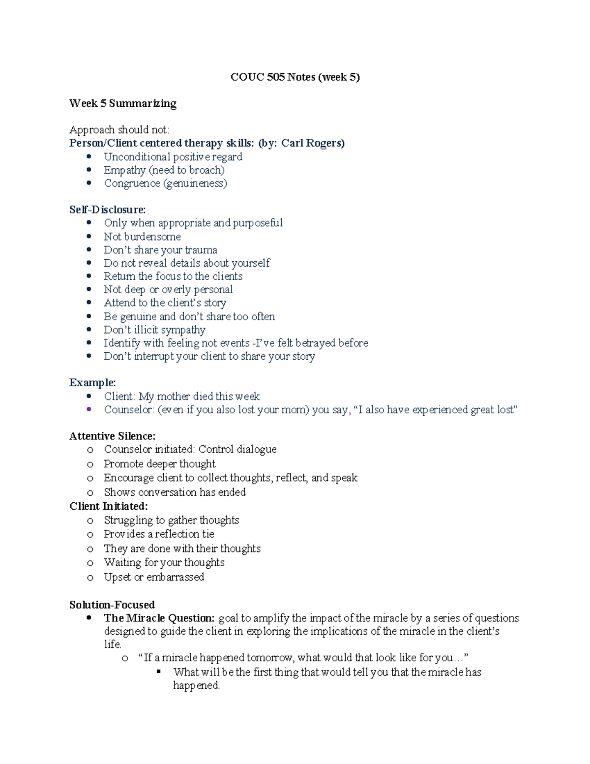 COUC 505 Notes week 5 - week 5 - COUC 505 Notes (week 5) Week 5 ...